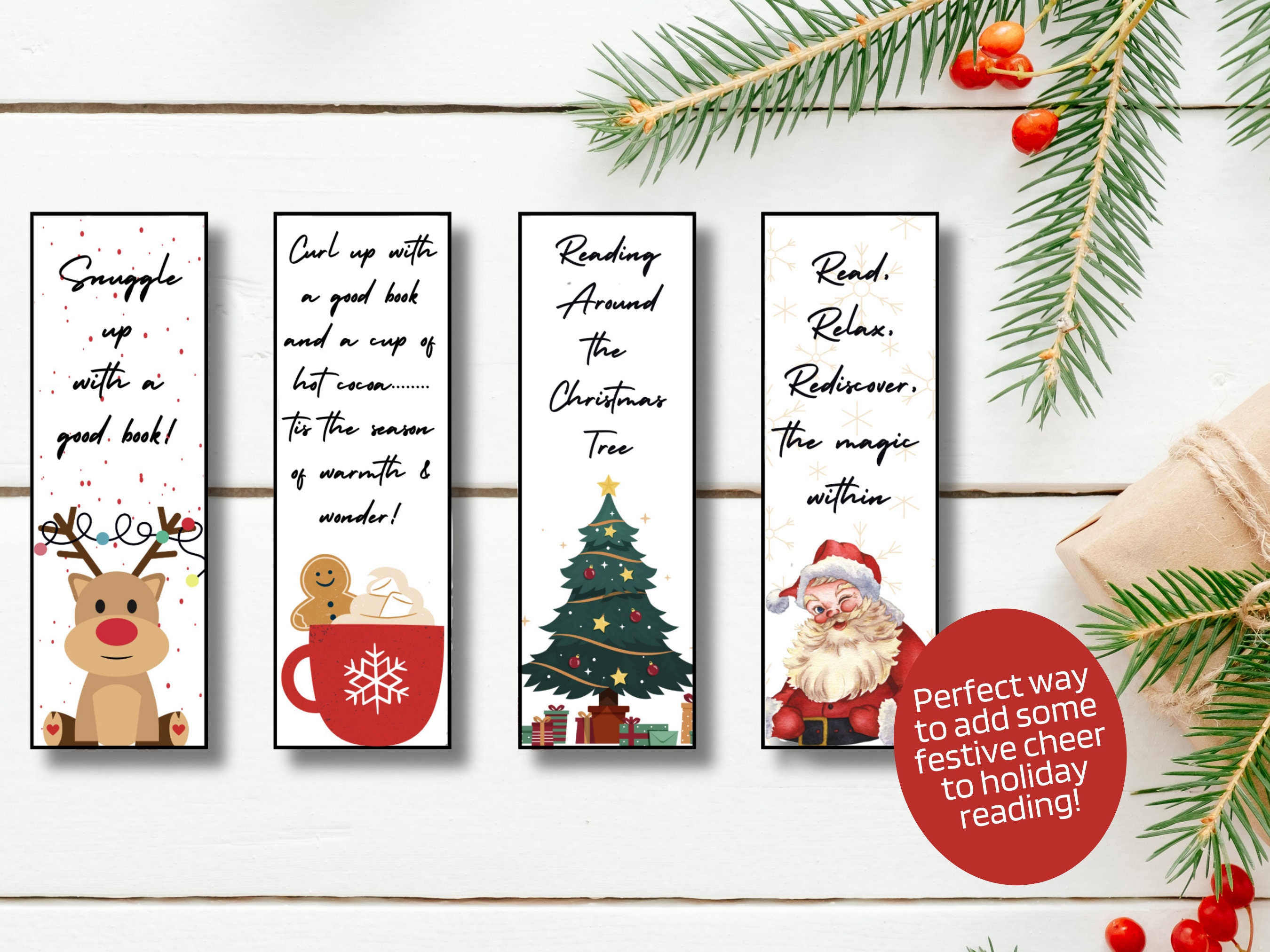 Printable Holiday Bookmarks, Christmas Bookmarks, Printable Bookmarks ...