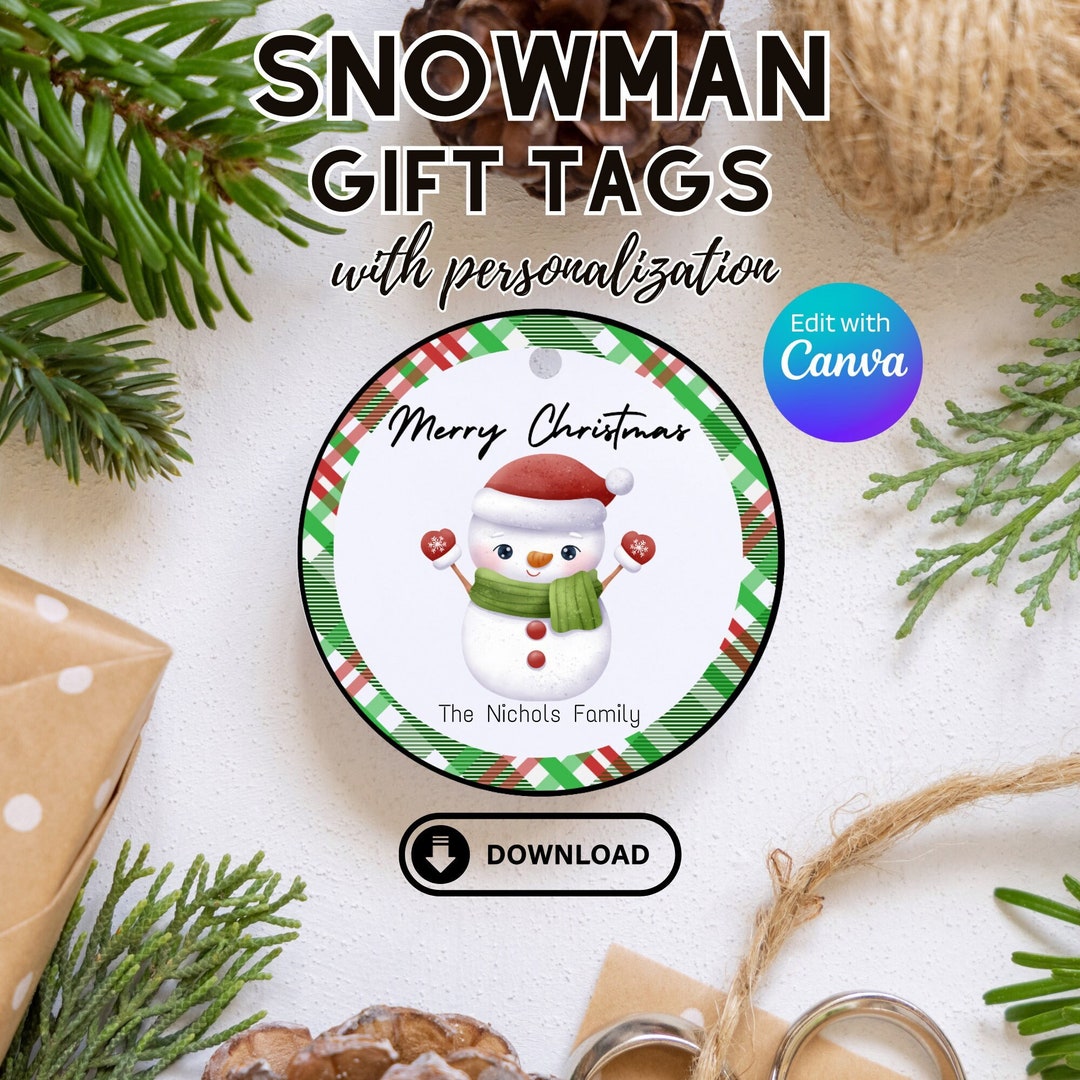 Personalized Snowman Gift Tag, Printable Christmas Gift Tags, Snowman ...