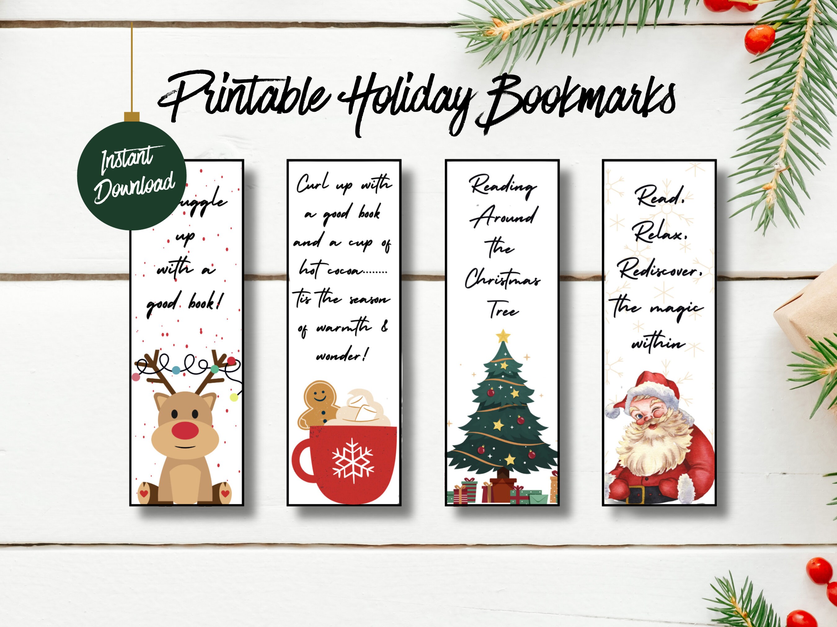 Printable Holiday Bookmarks, Christmas Bookmarks, Printable Bookmarks ...