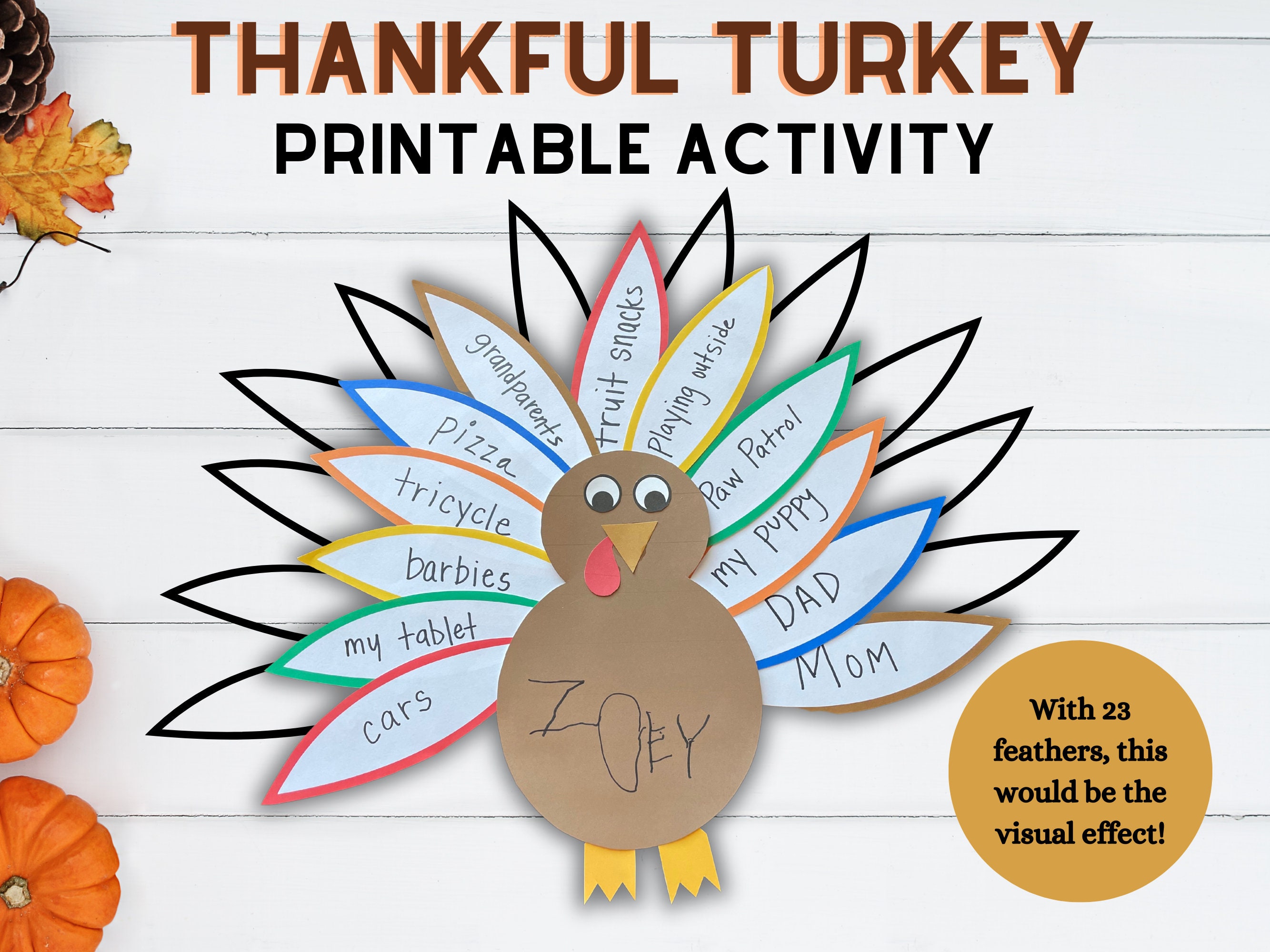 Thankful Turkey Craft Printable: Kid's Thanksgiving Activity (PDF) - Etsy