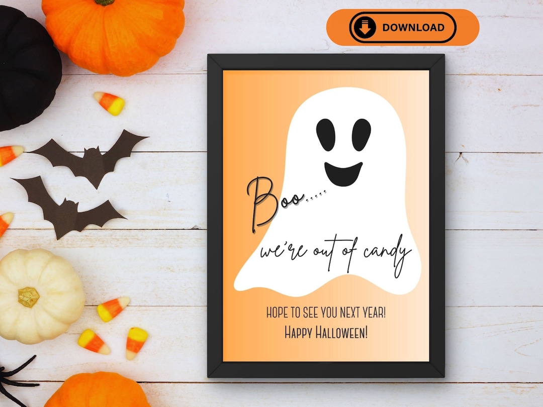 Out of Candy Halloween Sign, Trick or Treat Sign, Out of Candy Door ...