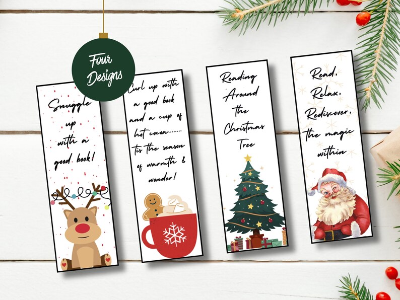 Printable Holiday Bookmarks, Christmas Bookmarks, Printable Bookmarks ...