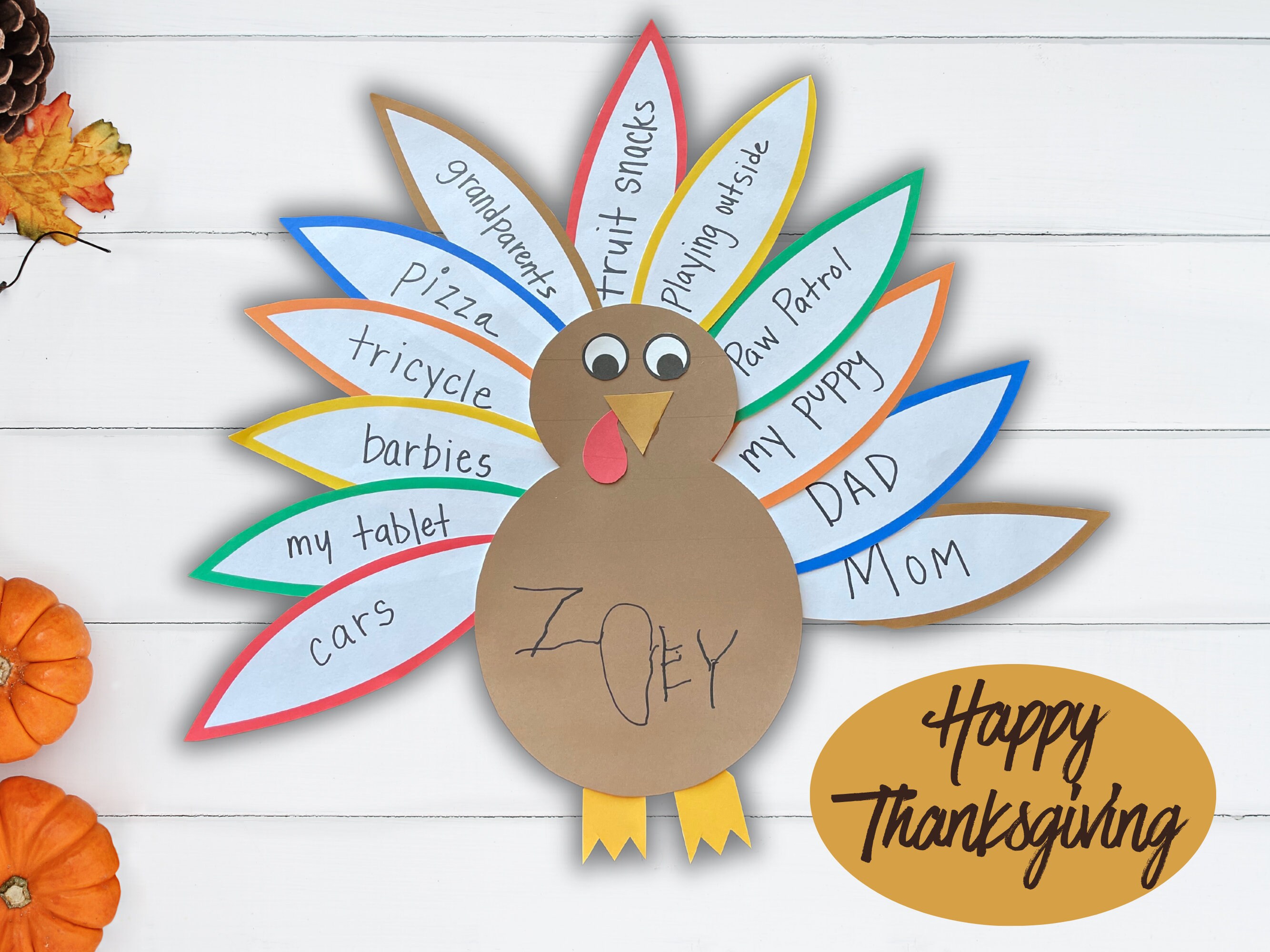 Thankful Turkey Craft Printable: Kid's Thanksgiving Activity (PDF) - Etsy