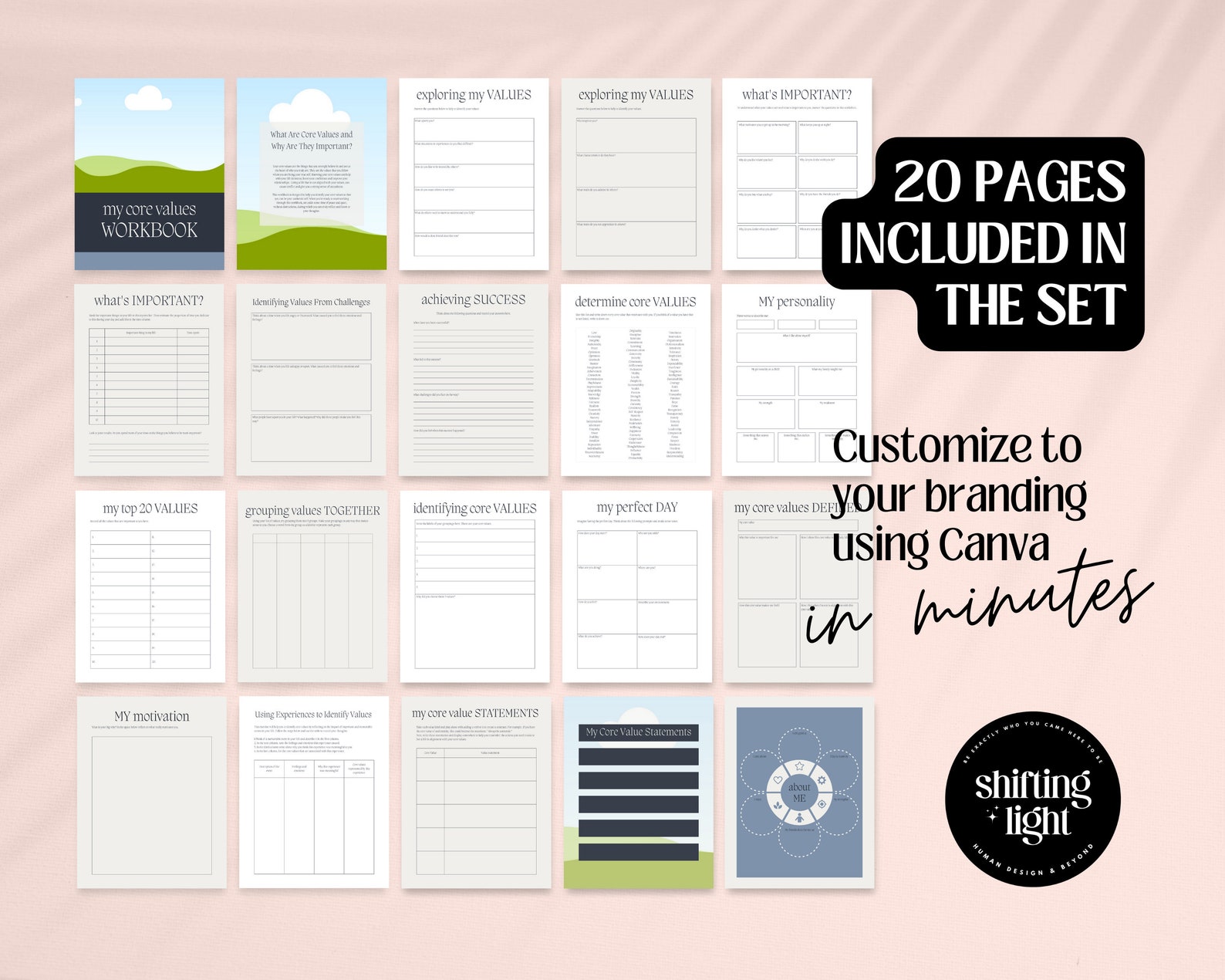 Core Values Workbook, Canva Template, Core Beliefs, Life Coaching ...