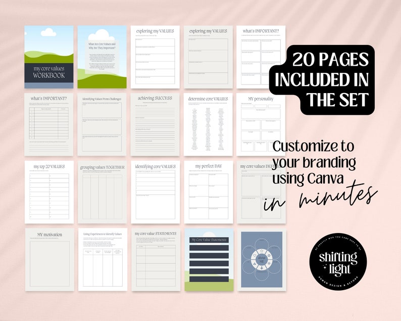 Core Values Workbook, Canva Template, Core Beliefs, Life Coaching ...