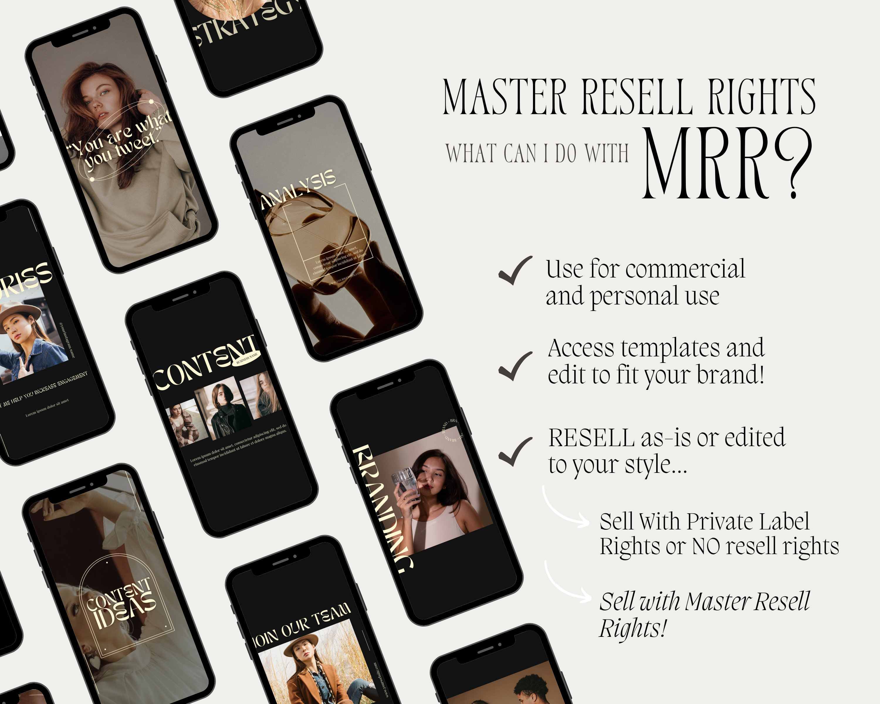 MRR DARK Aesthetic Instagram Post & Story Canva Bundle, Master Resell ...