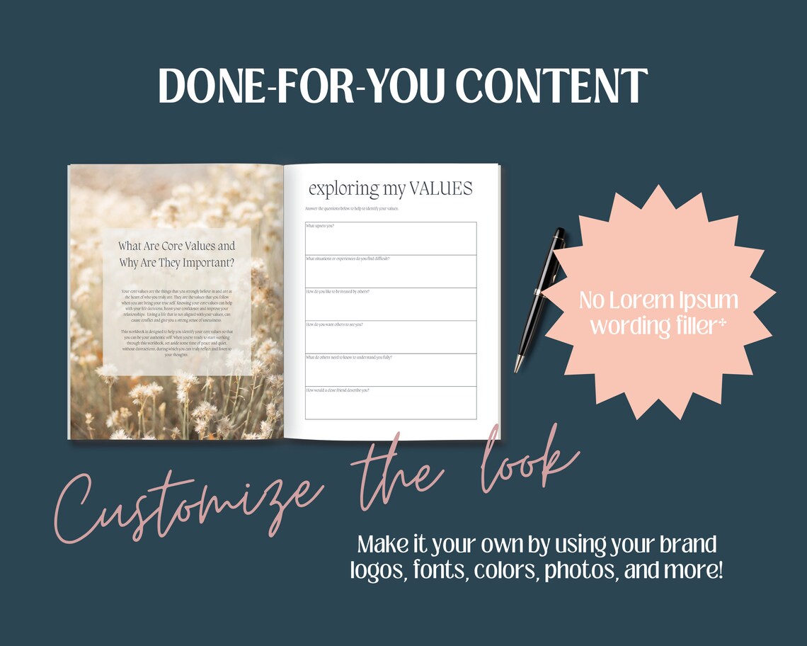 Core Values Workbook, Canva Template, Core Beliefs, Life Coaching ...