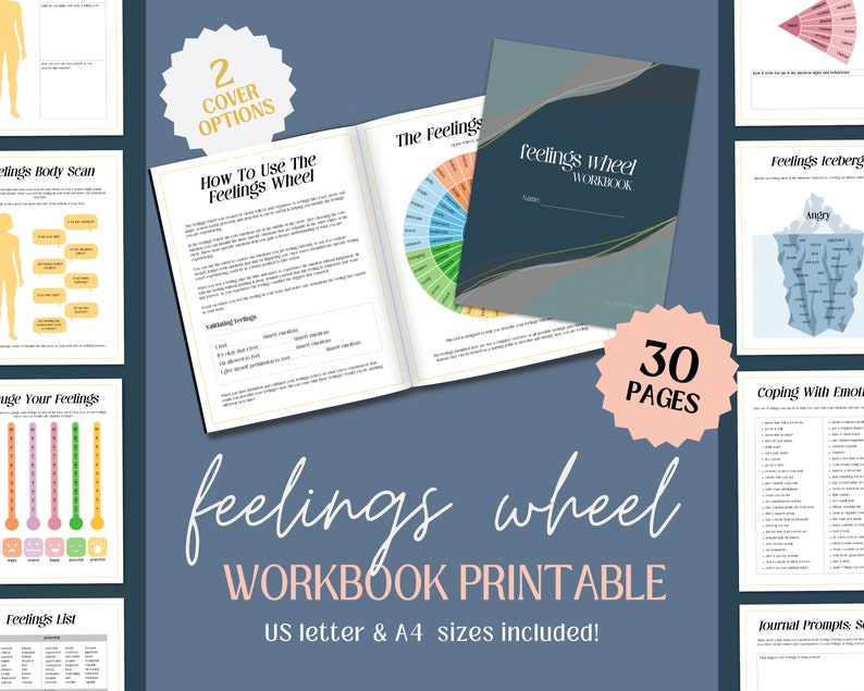 Feelings Wheel Workbook Printable Emotion Journal Therapy Worksheet ...