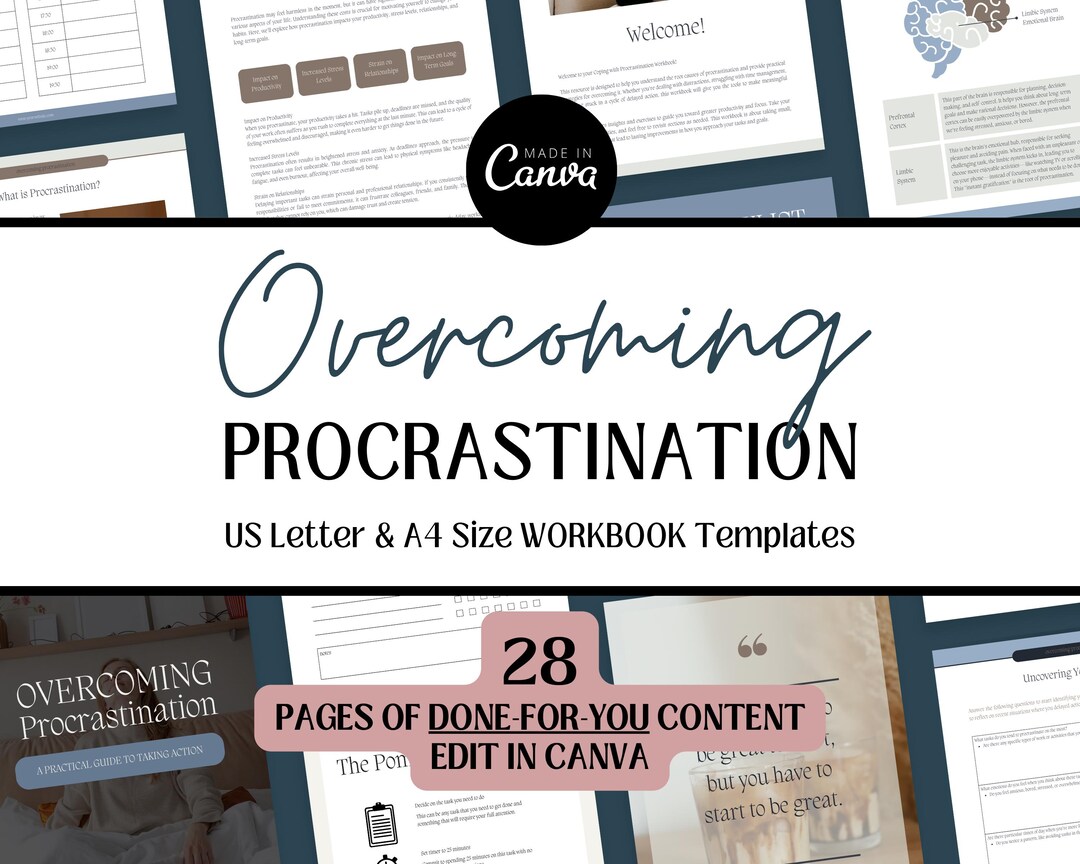 Overcoming Procrastination Workbook Canva Template: Coaching & Therapy ...