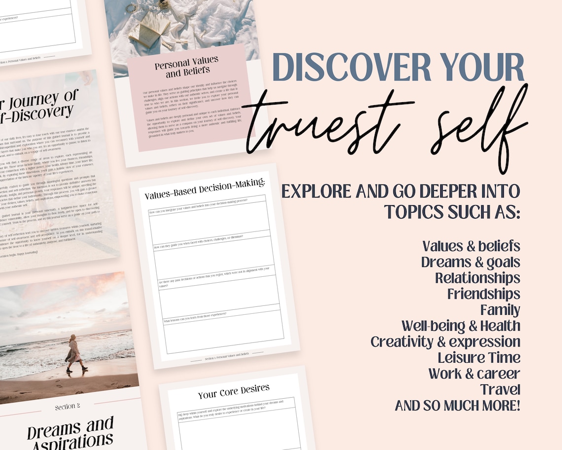 Self Discovery Workbook Printable to Clarify Life Purpose Core Values ...