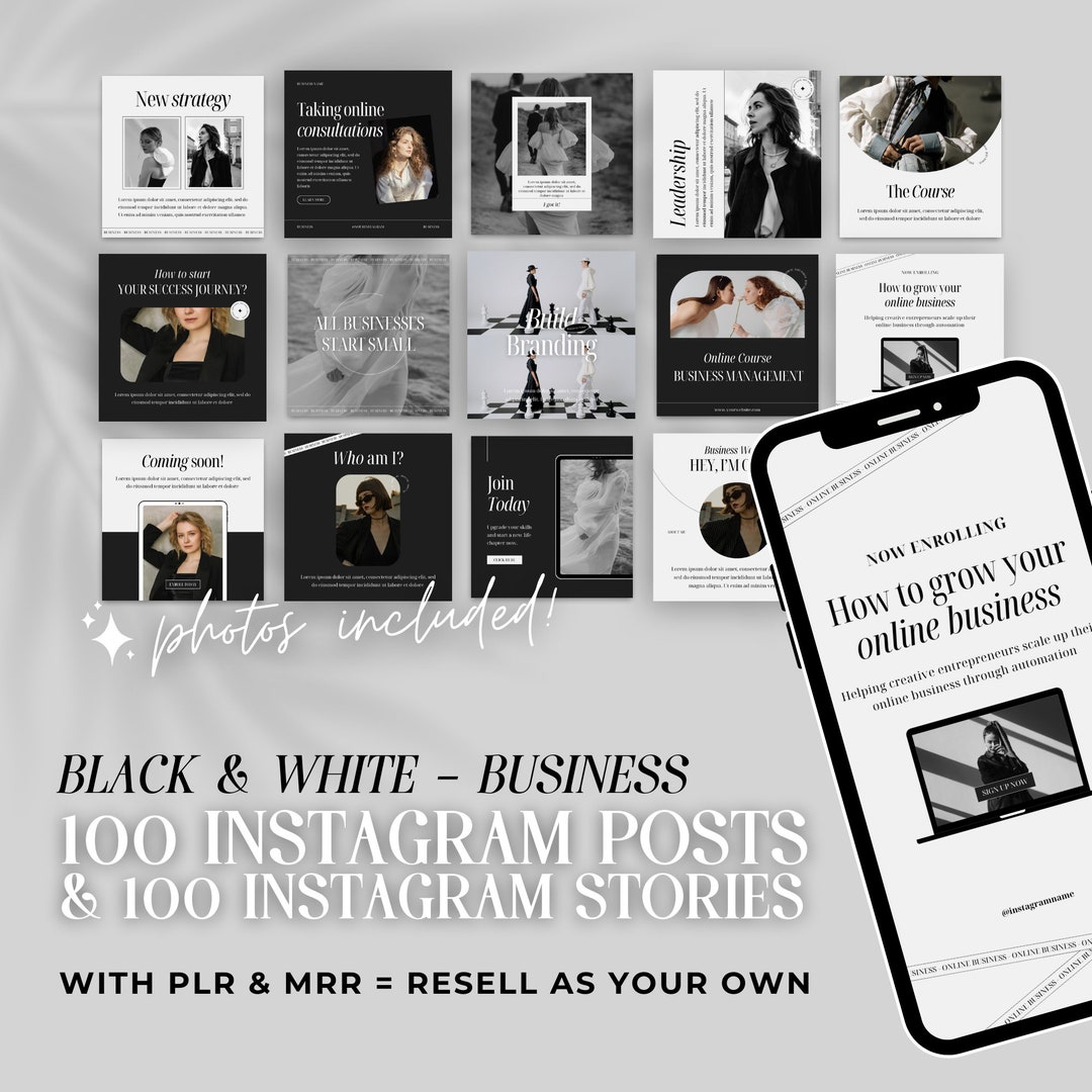 MRR 100 B&W Instagram Post and Story Canva Template Bundle, Master ...