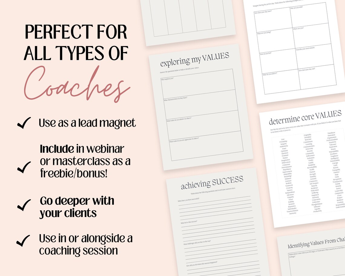 Core Values Workbook, Canva Template, Core Beliefs, Life Coaching ...