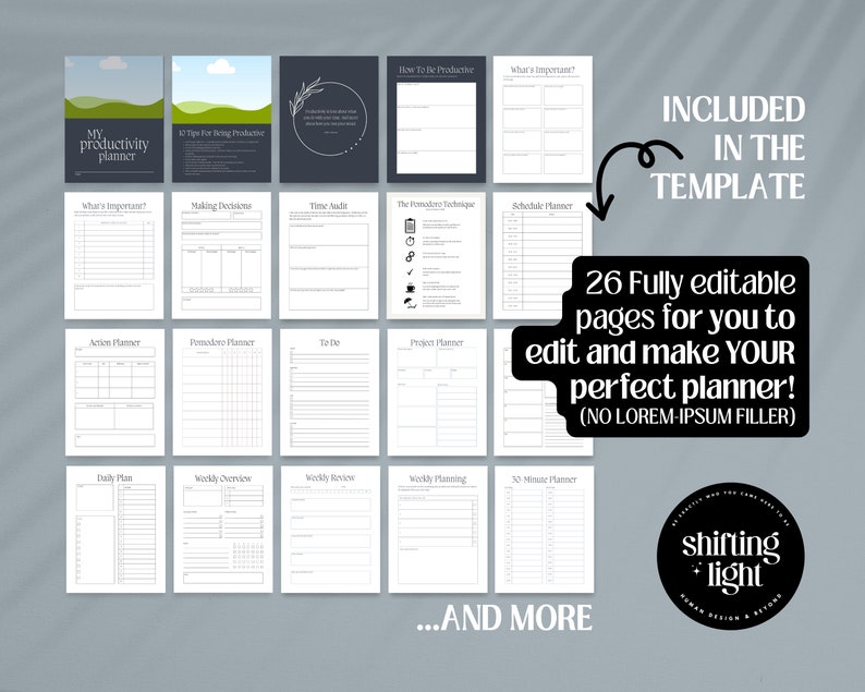 Editable Productivity Planner Canva Template: 26-page Printable ...