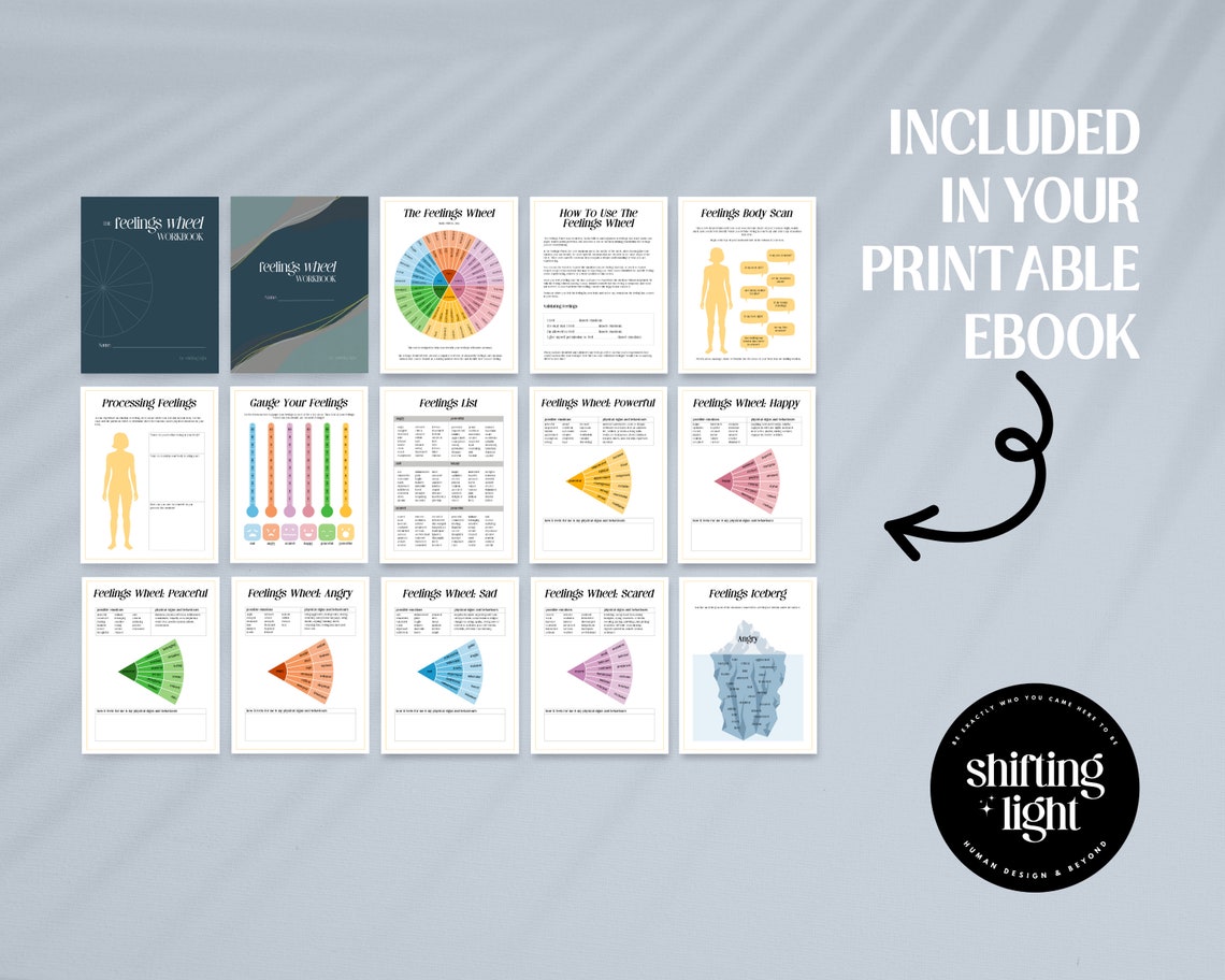 Feelings Wheel Workbook Printable Emotion Journal Therapy Worksheet ...