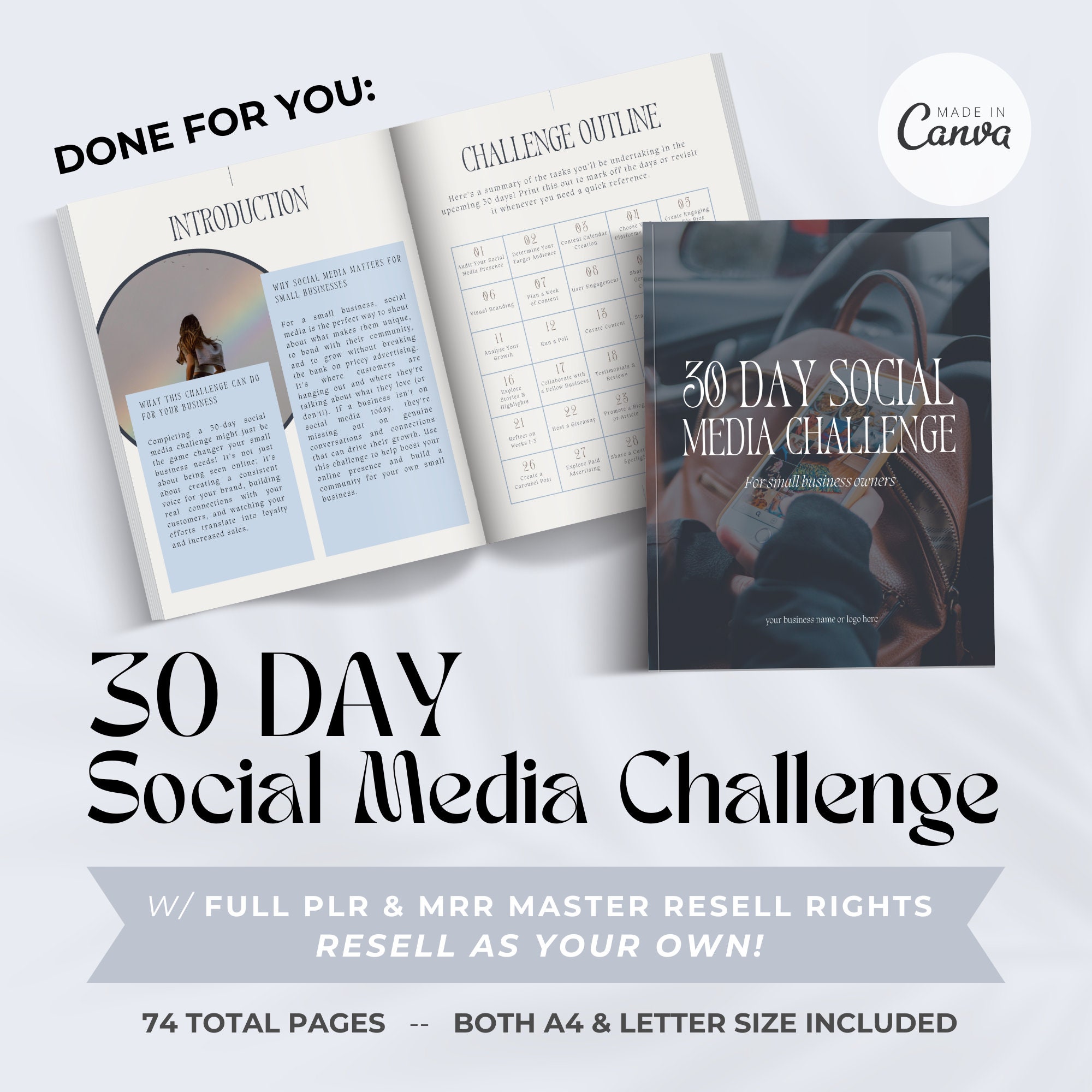 MRR 30 Day Social Media Challenge Ebook, Master Resell Rights Workbook, Canva Template, Master ...