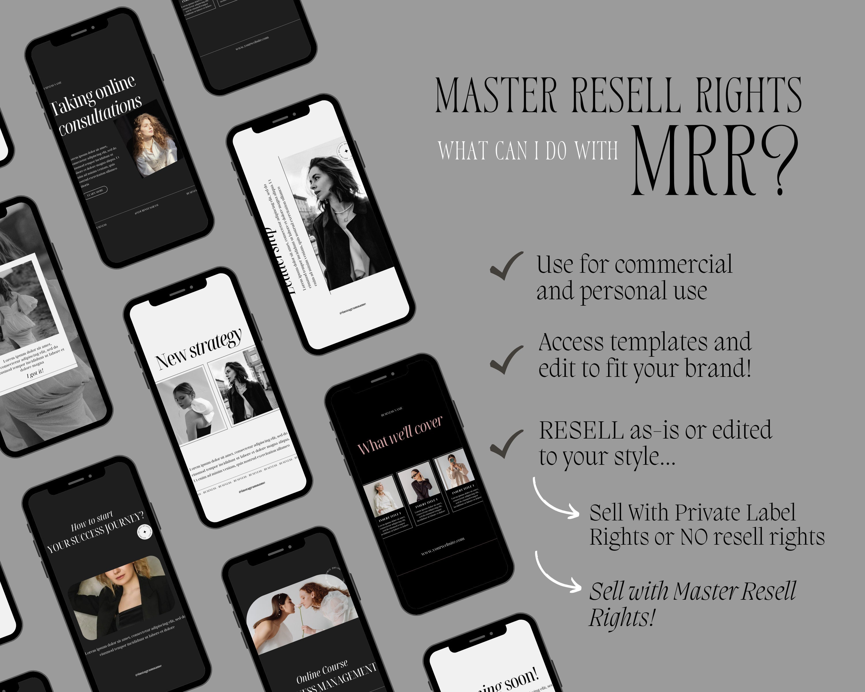 MRR 100 B&W Instagram Post and Story Canva Template Bundle, Master ...