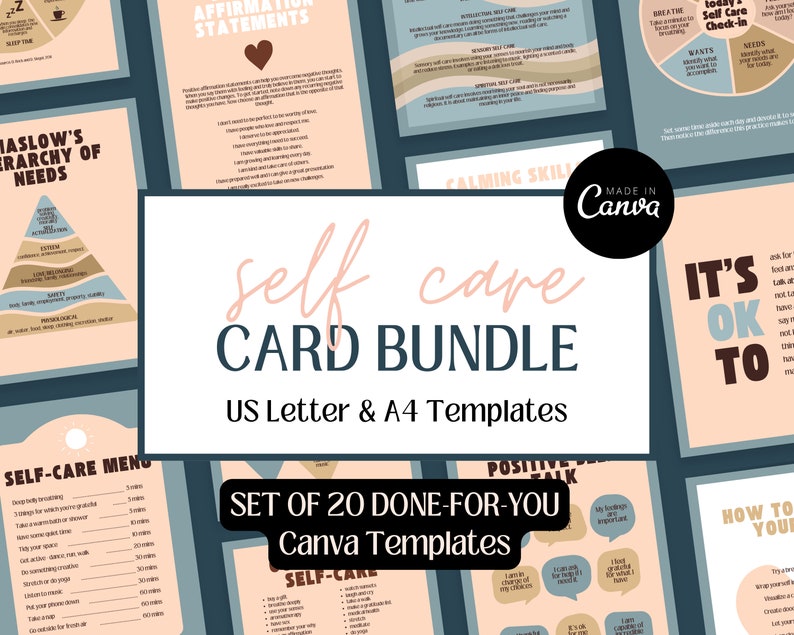 Self Care Card Templates: Canva Coaching Printables (PDF) - Etsy