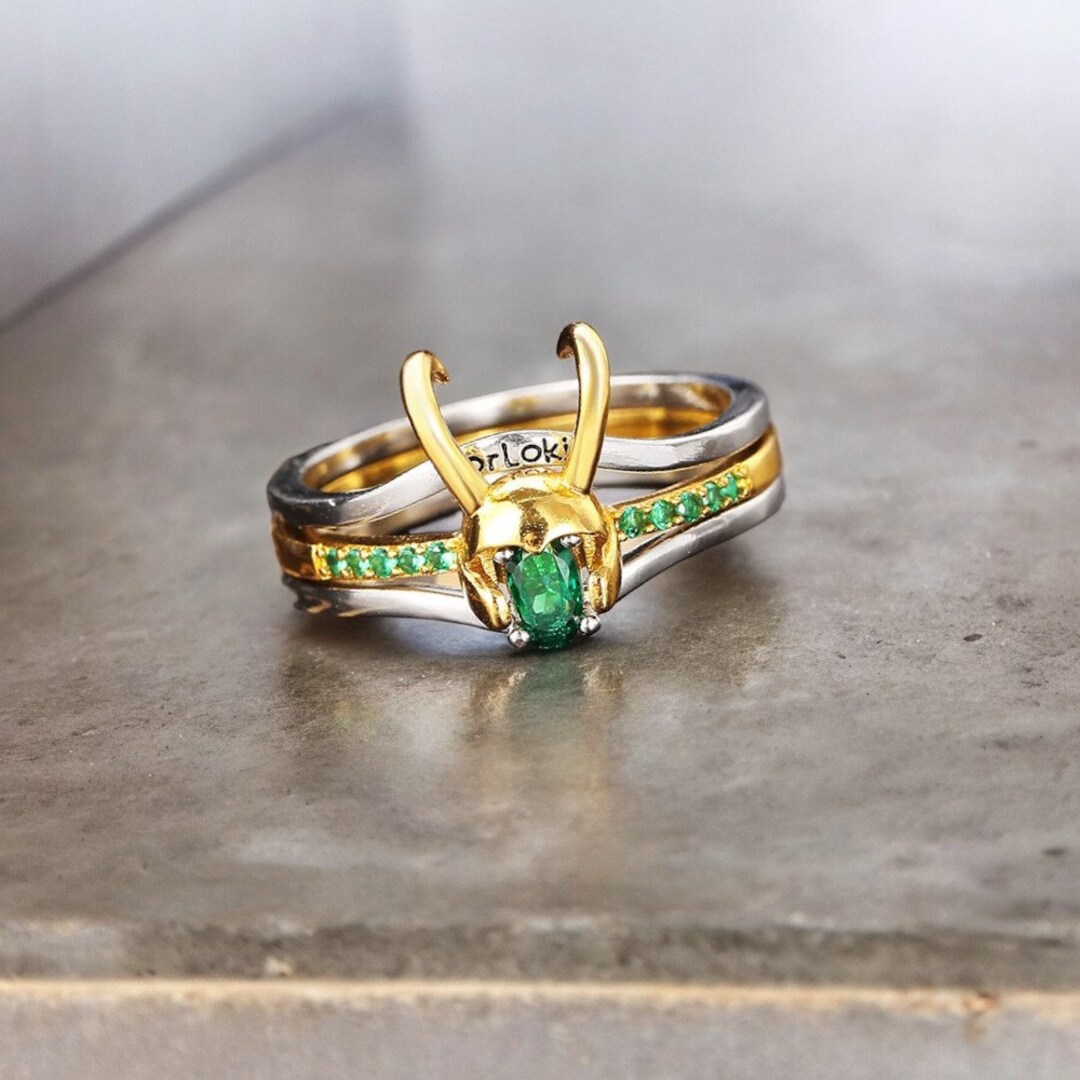 Loki-inspired Ring Set Thor's Superhero Green Crystal Crown and Helmet ...