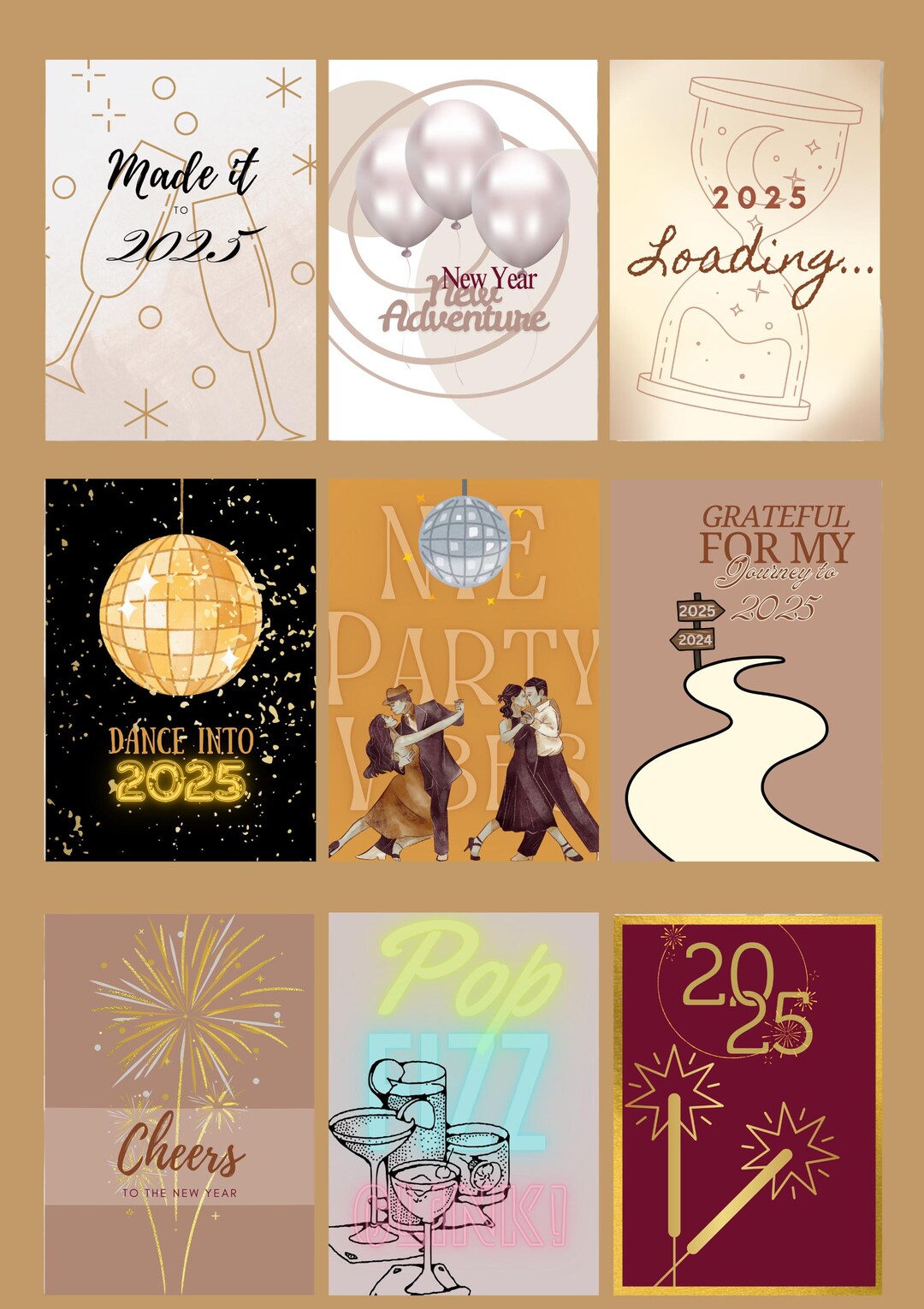 New Year’s Eve Celebration Bundle | NYE Printable Art Set of 9 | 2025 ...