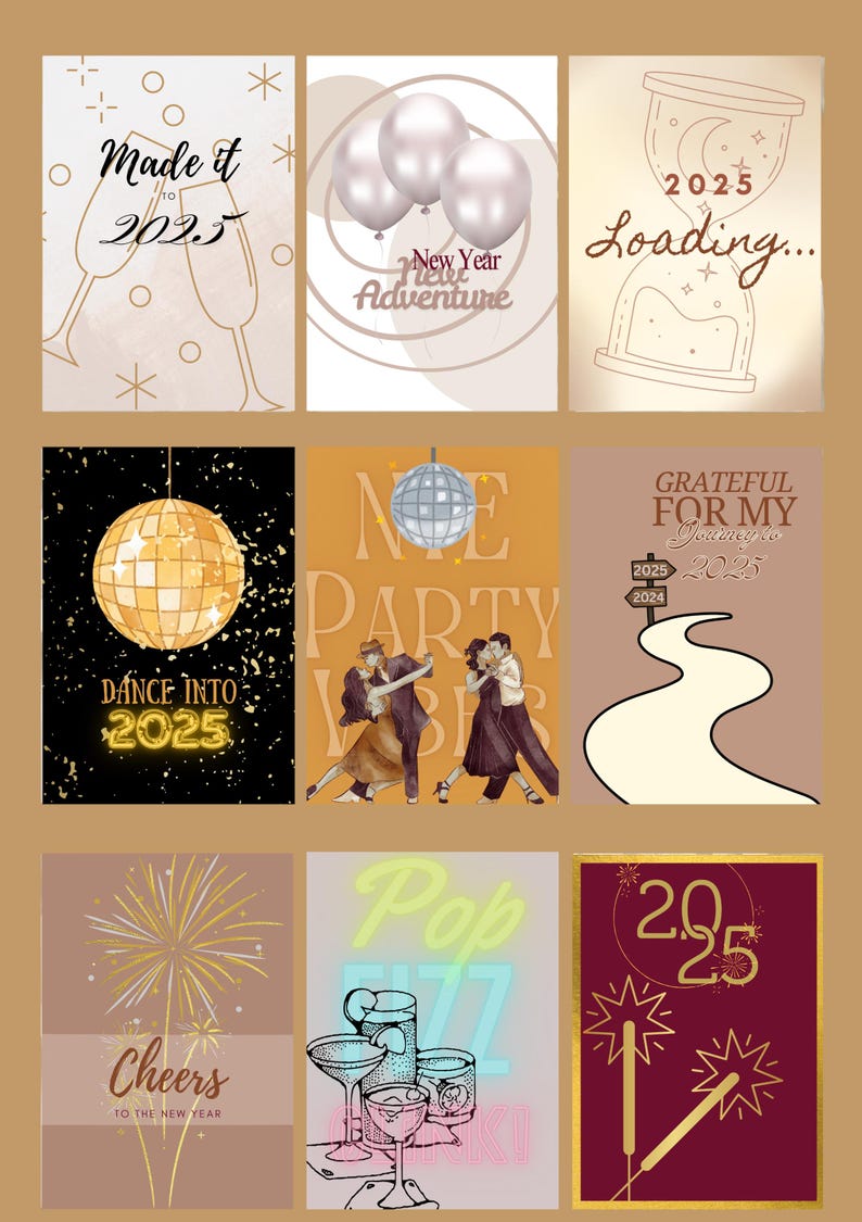 New Year’s Eve Celebration Bundle | NYE Printable Art Set of 9 | 2025 ...