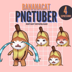 Banana Cat Pngtuber 4 Expressions Reactive Image for Streaming, Twitch ...