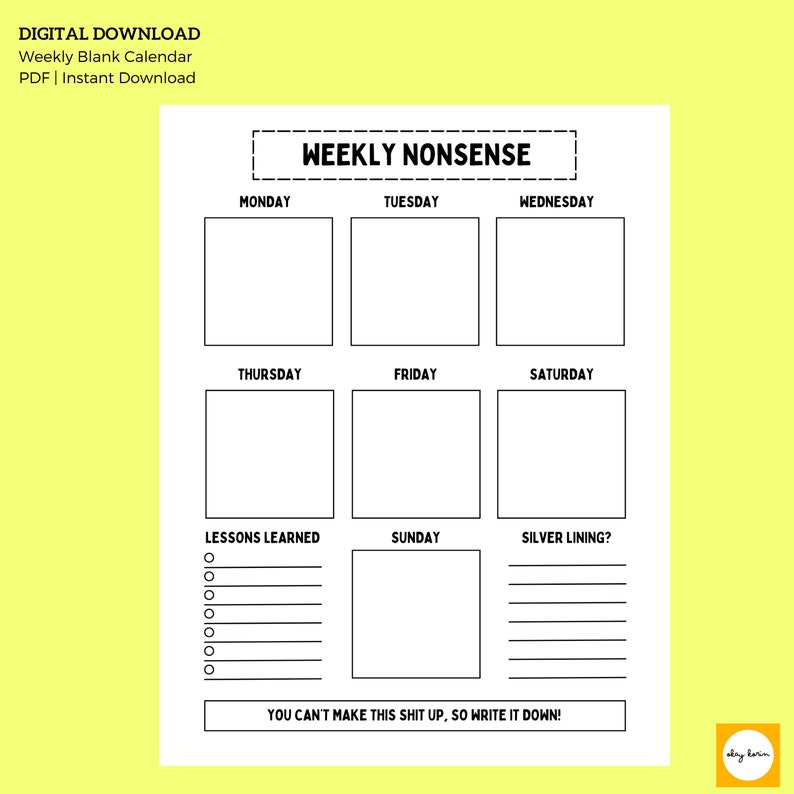 Blank Weekly Schedule, Nonsense Diary, Undated Weekly Schedule, Weekly ...
