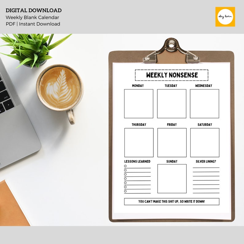 Blank Weekly Schedule, Nonsense Diary, Undated Weekly Schedule, Weekly ...