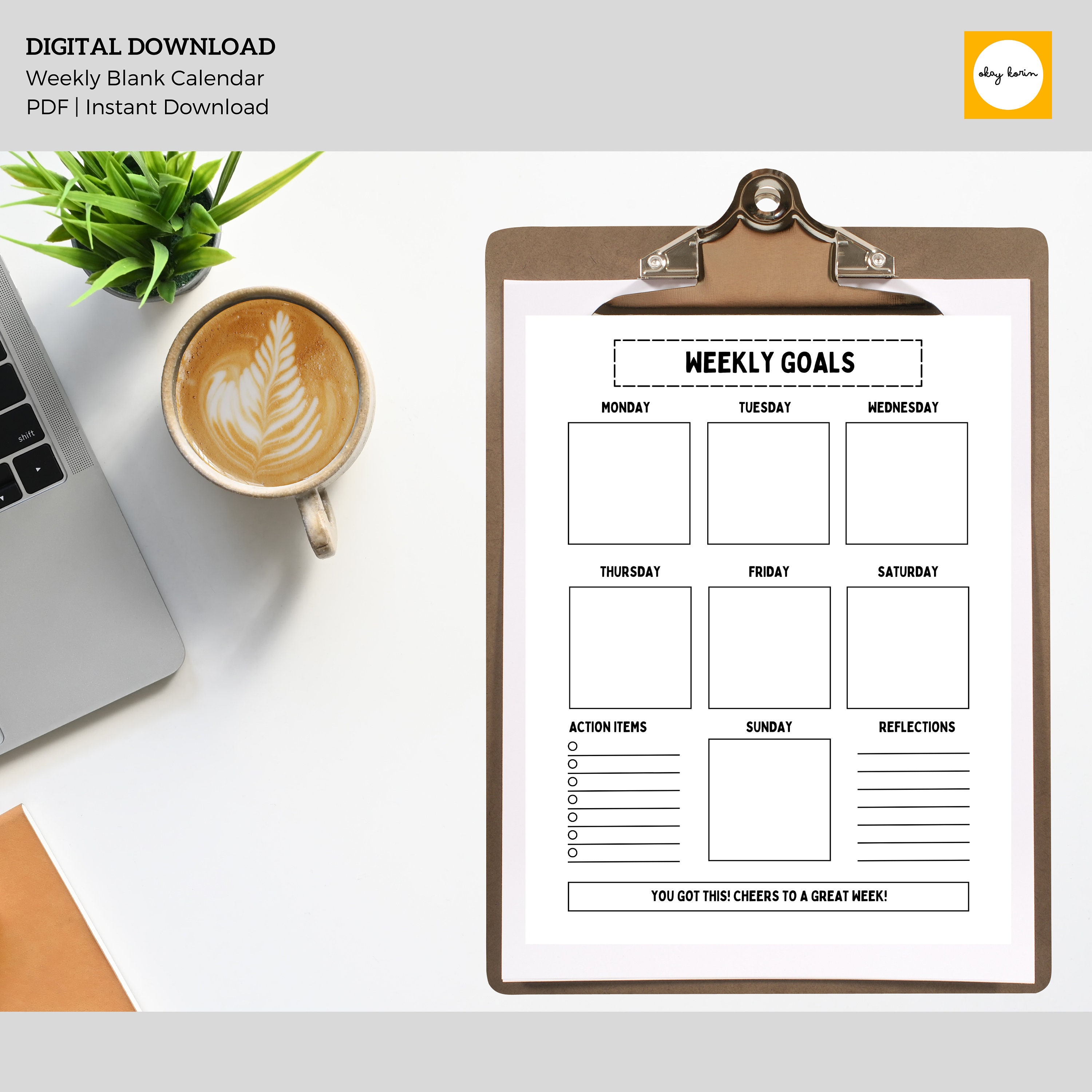 Blank Weekly Schedule, Blank Goal Setting, Undated Weekly Schedule ...