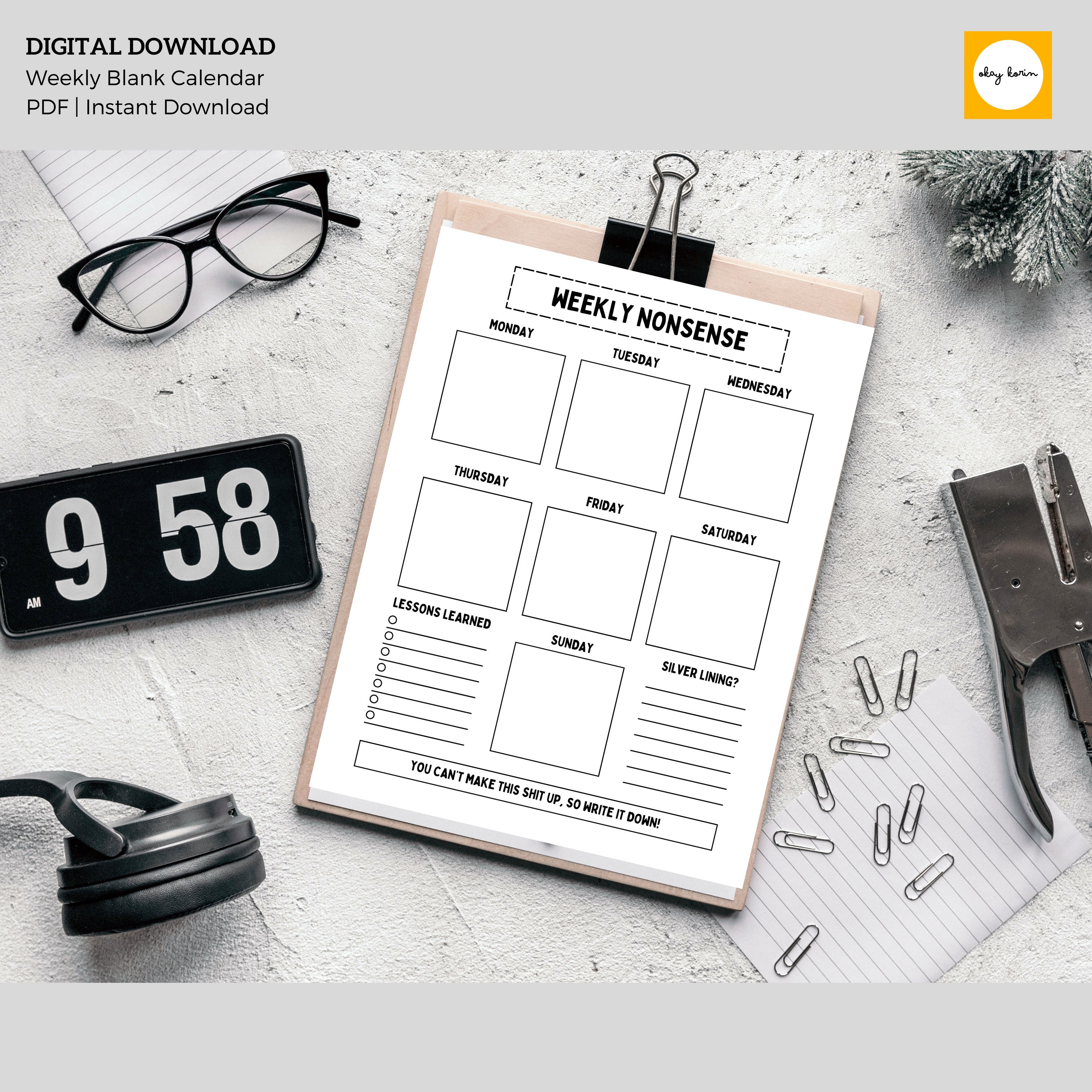 Blank Weekly Schedule, Nonsense Diary, Undated Weekly Schedule, Weekly ...