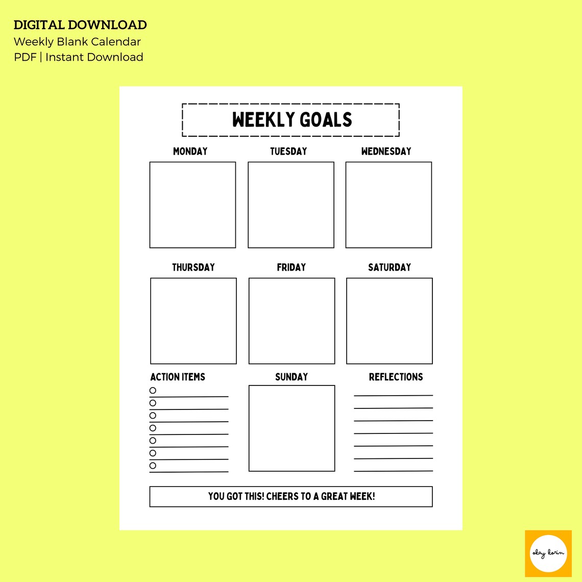 Blank Weekly Schedule, Blank Goal Setting, Undated Weekly Schedule ...