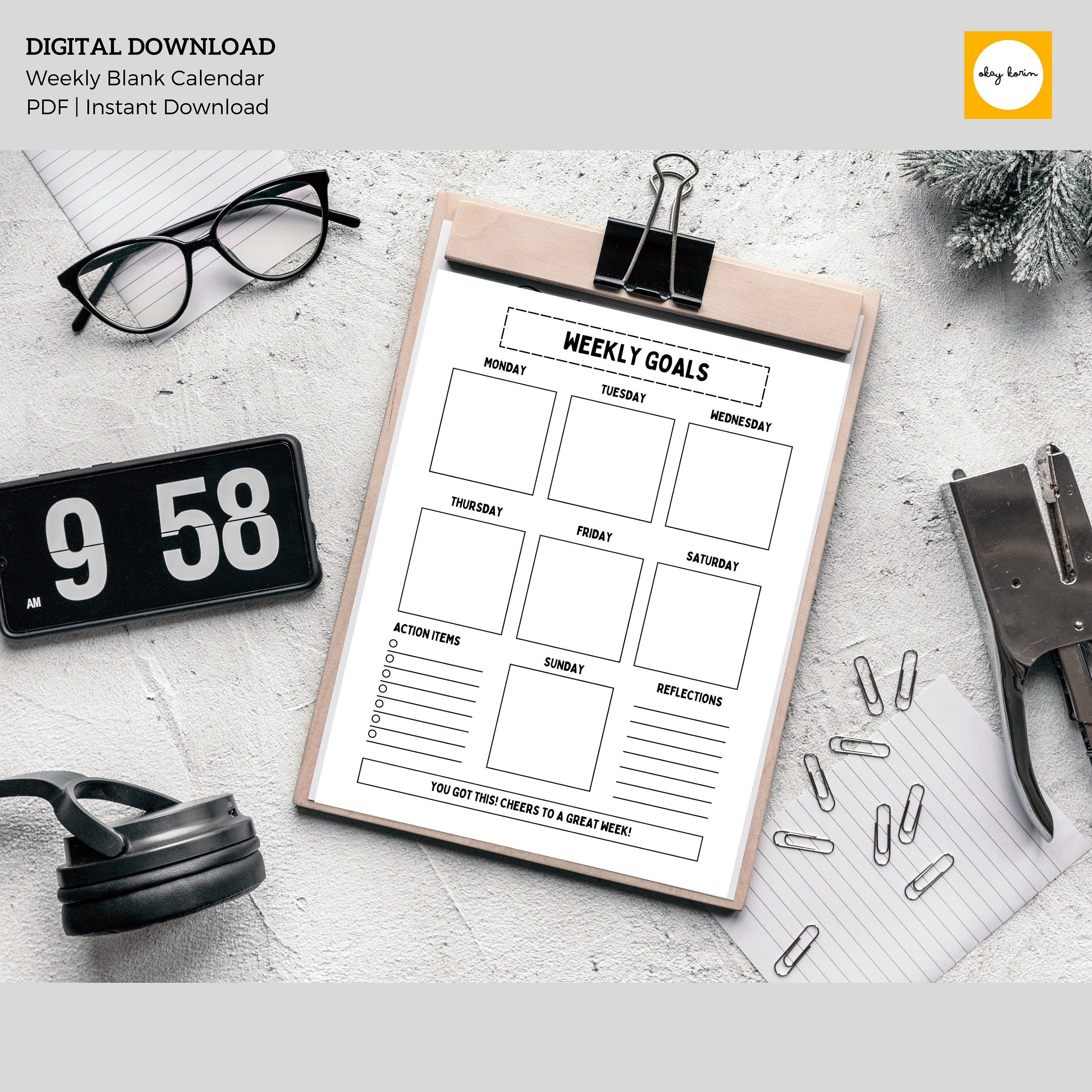 Blank Weekly Schedule, Blank Goal Setting, Undated Weekly Schedule ...