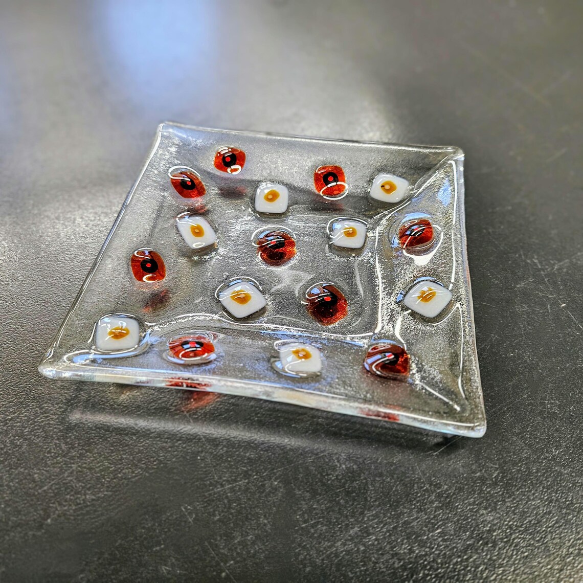 Kiln Formed Dotted Square Glass Dish - Etsy