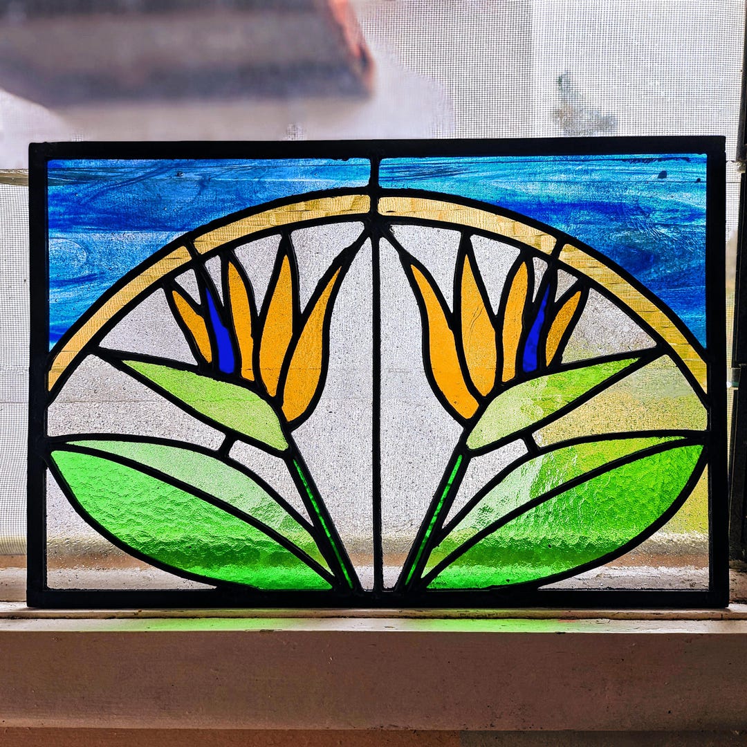 Edwardian Style Leadlight Stained Glass Panel - Birds of Paradise - Etsy