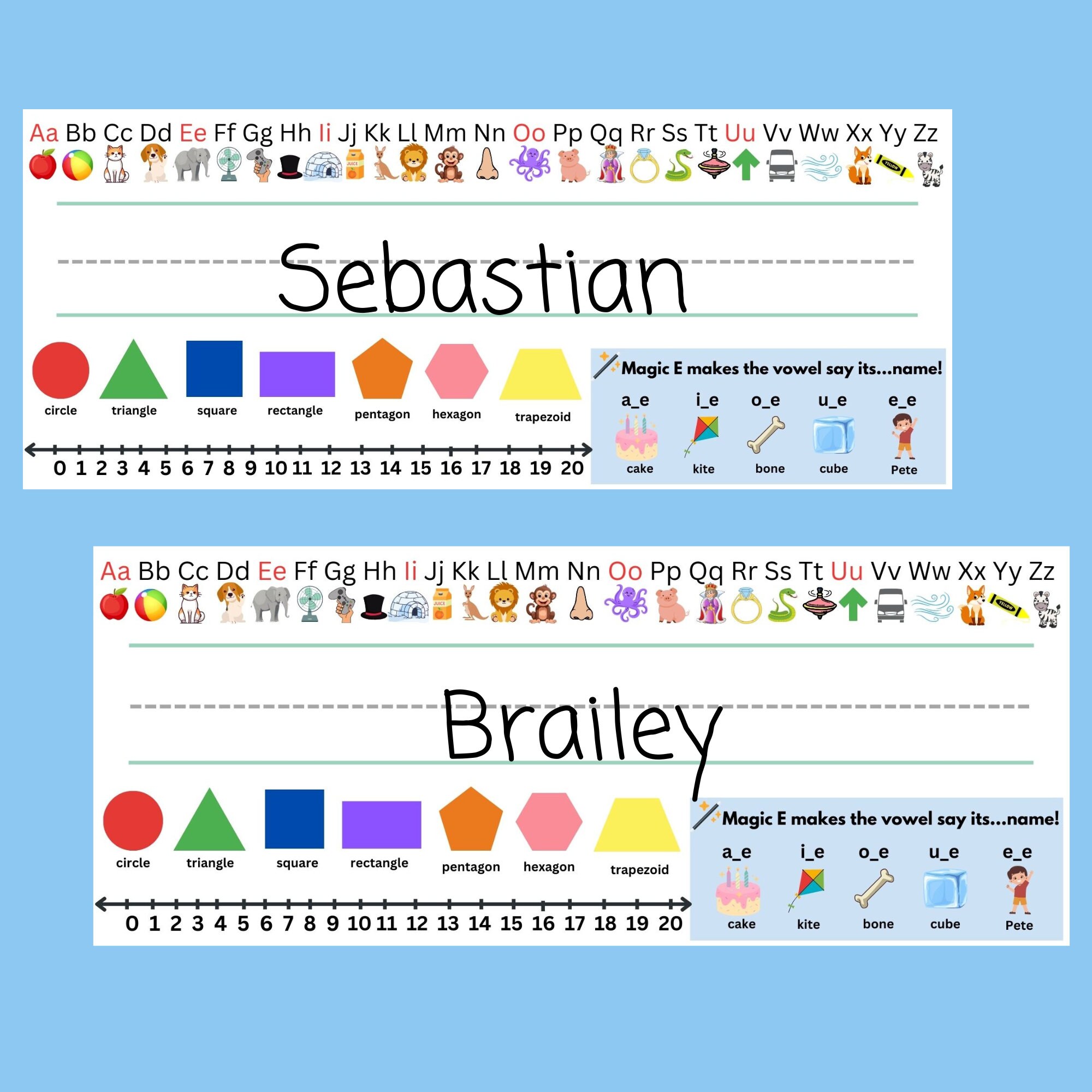 Printable Student Desk Name Plate (magic E, Numbers up to 20, Letters ...
