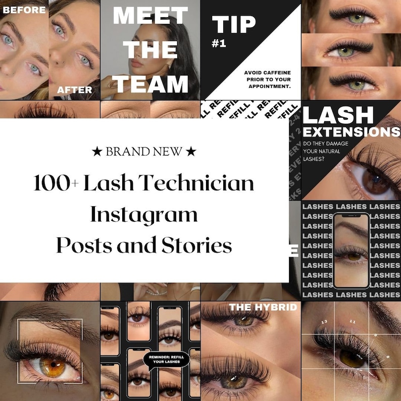 100 Lash Tech Instagram Post and Story Templates Lash Artist Social ...