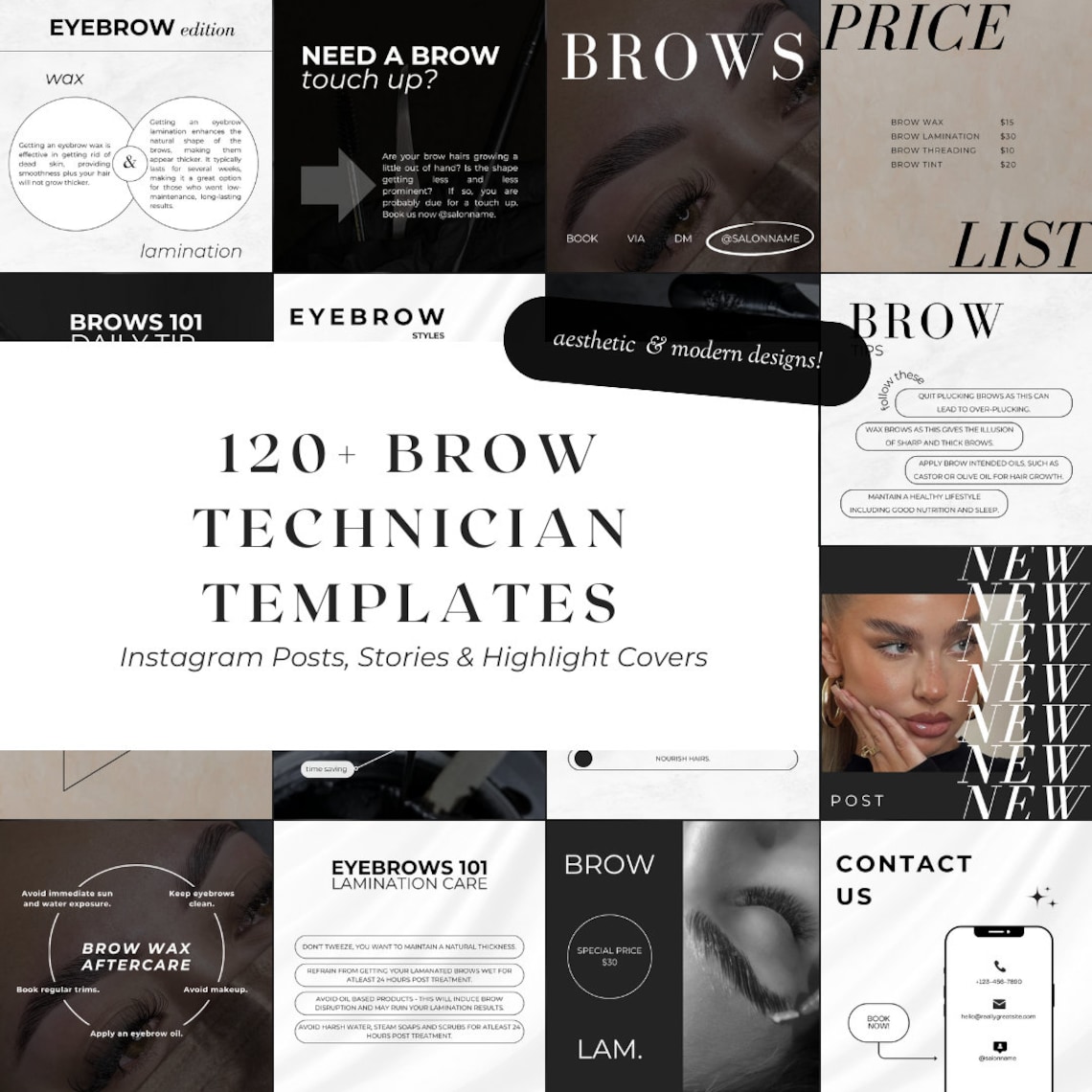 120 Brow Tech Instagram Posts Brow Lamination Posts Brow Wax Templates ...