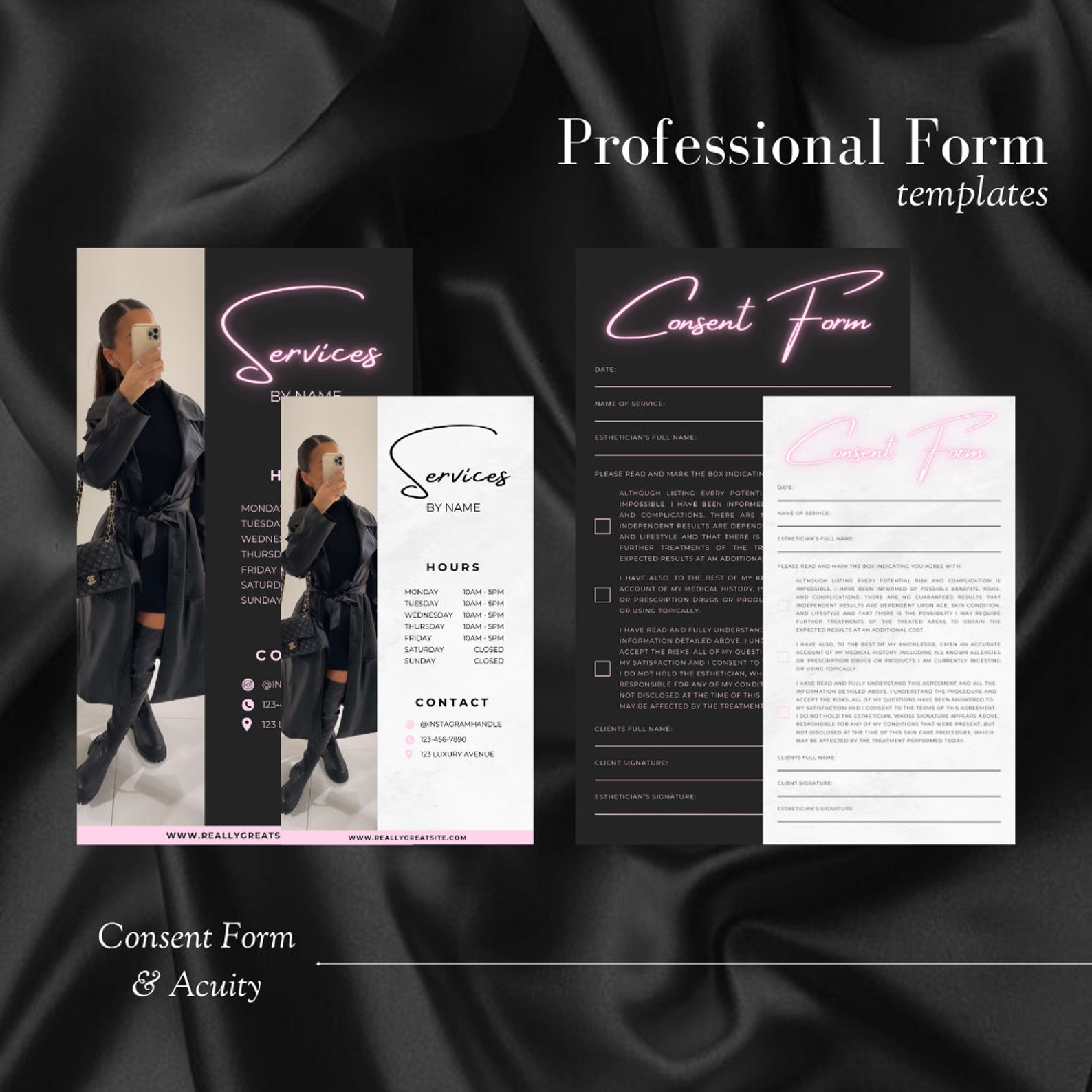 24 Luxury Pink Esthetician Branding Kit Template | Form, Card, Logo ...