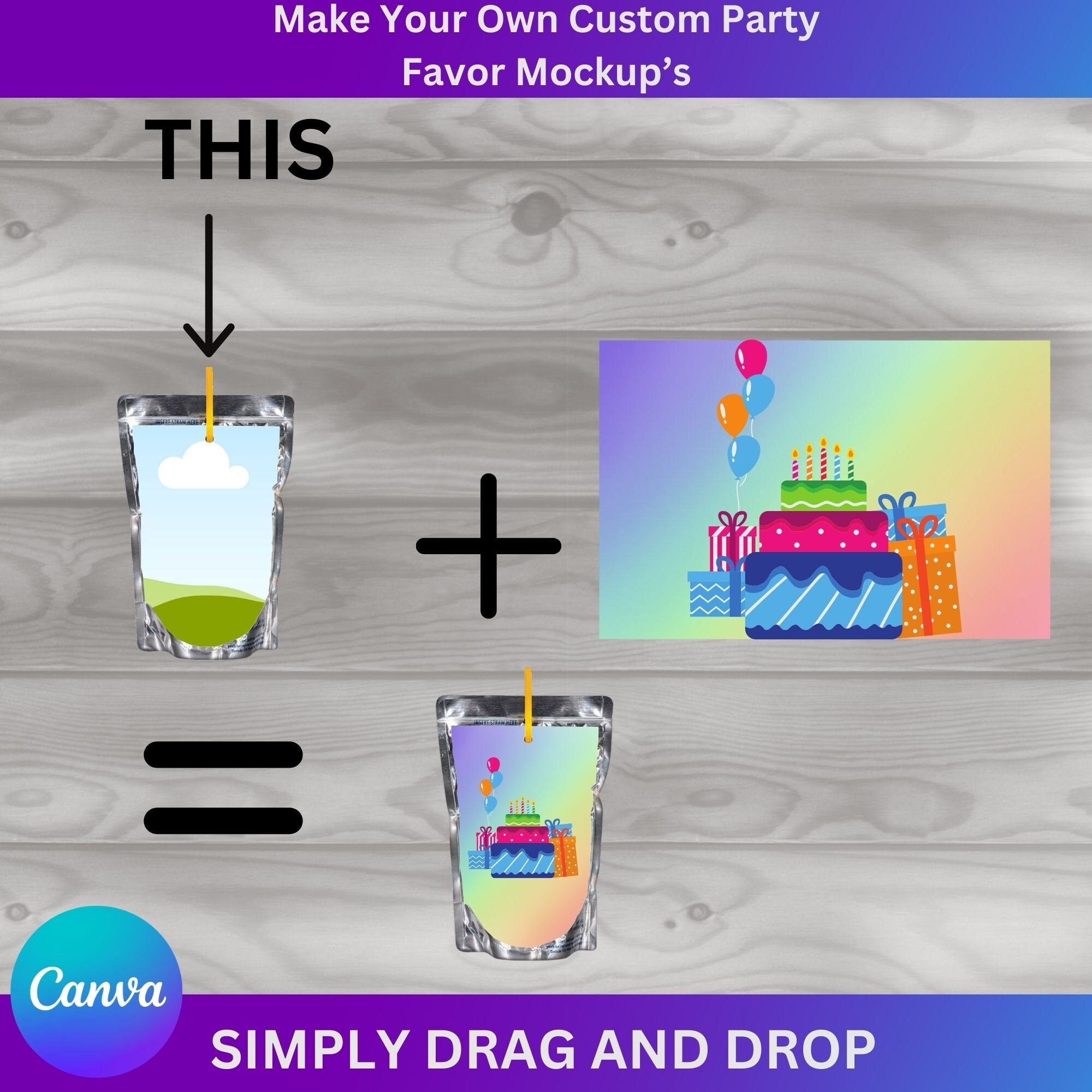 Party Favor Mockup Juice Pouch Canva Editable Drag and Drop, Canva ...