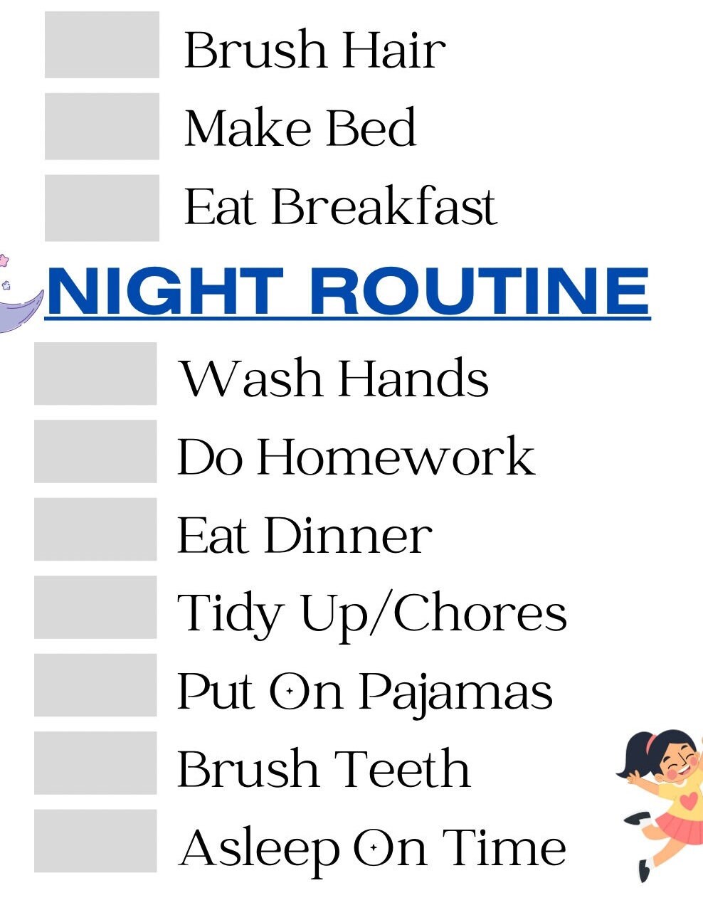 Kids Daily Chore Chart Back to School Morning and Night Routine ...