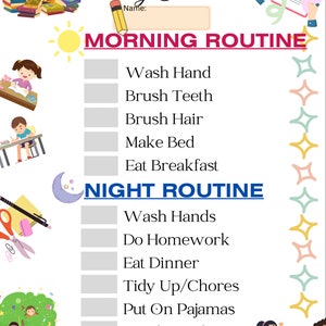Kids Daily Chore Chart Back to School Morning and Night Routine ...