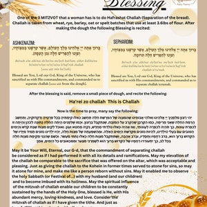 Challah Blessing Hafrashat Challah Prayer Shabbat Home Decor - Hebrew ...