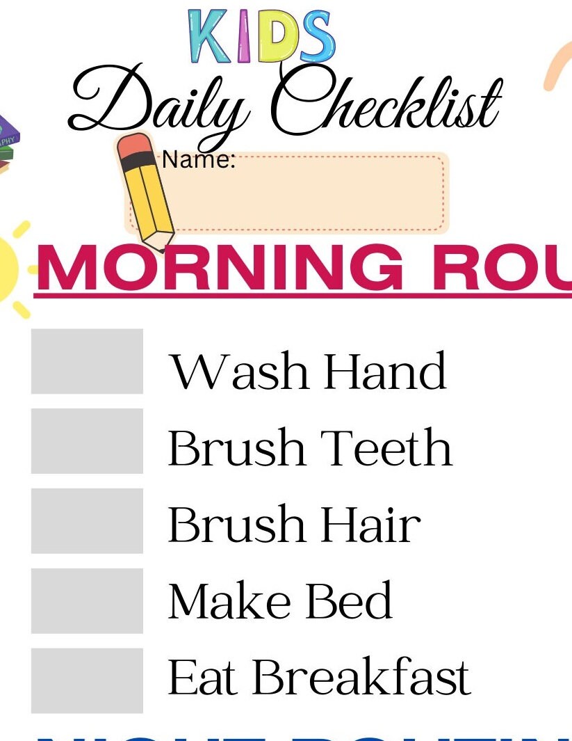 Kids Daily Chore Chart Back to School Morning and Night Routine ...