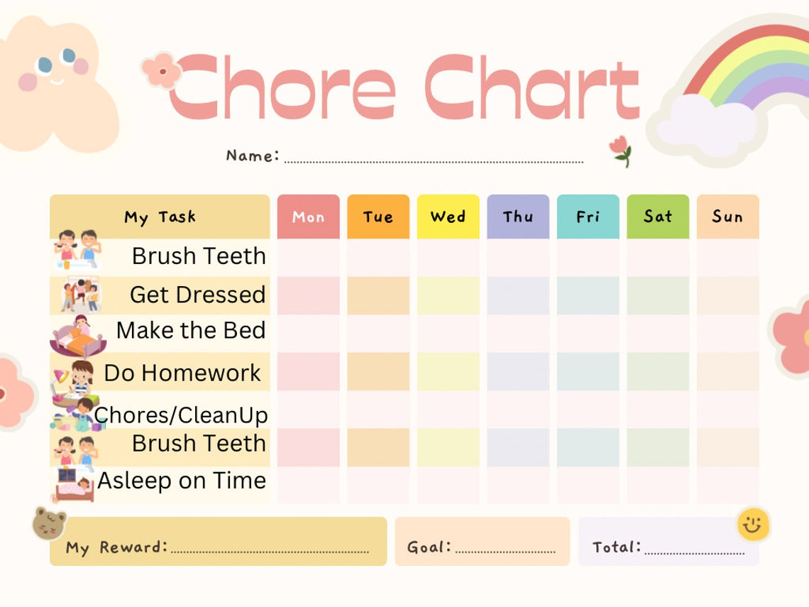 Kids Daily Chore Chart Routine Checklist Fun & Educational Tasks for ...
