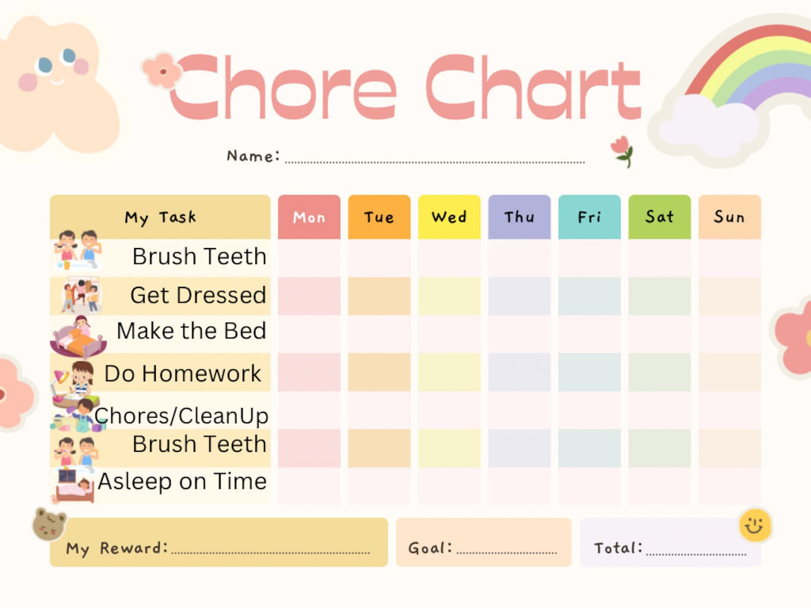 Kids Daily Chore Chart Routine Checklist Fun & Educational Tasks for ...