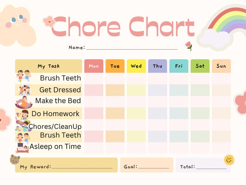 Kids Daily Chore Chart Routine Checklist Fun & Educational Tasks for ...
