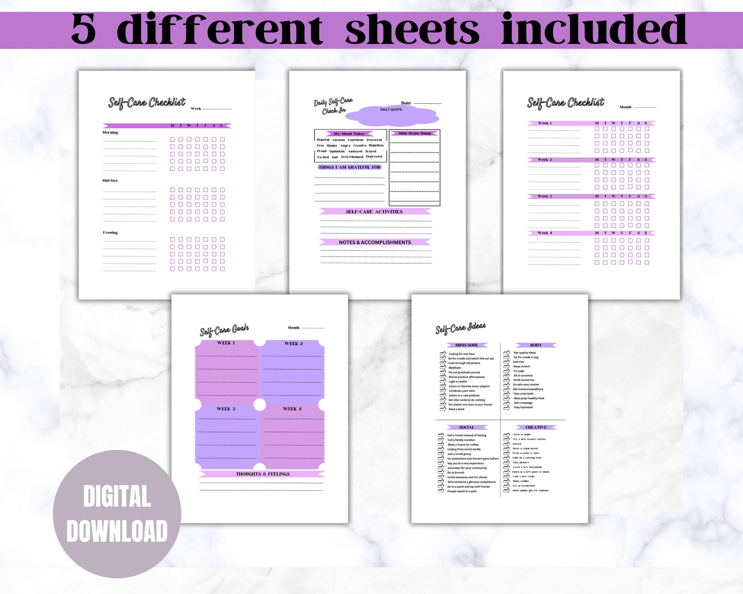 Self-care Checklist and Planner for Mental Well Being and Health, Self ...