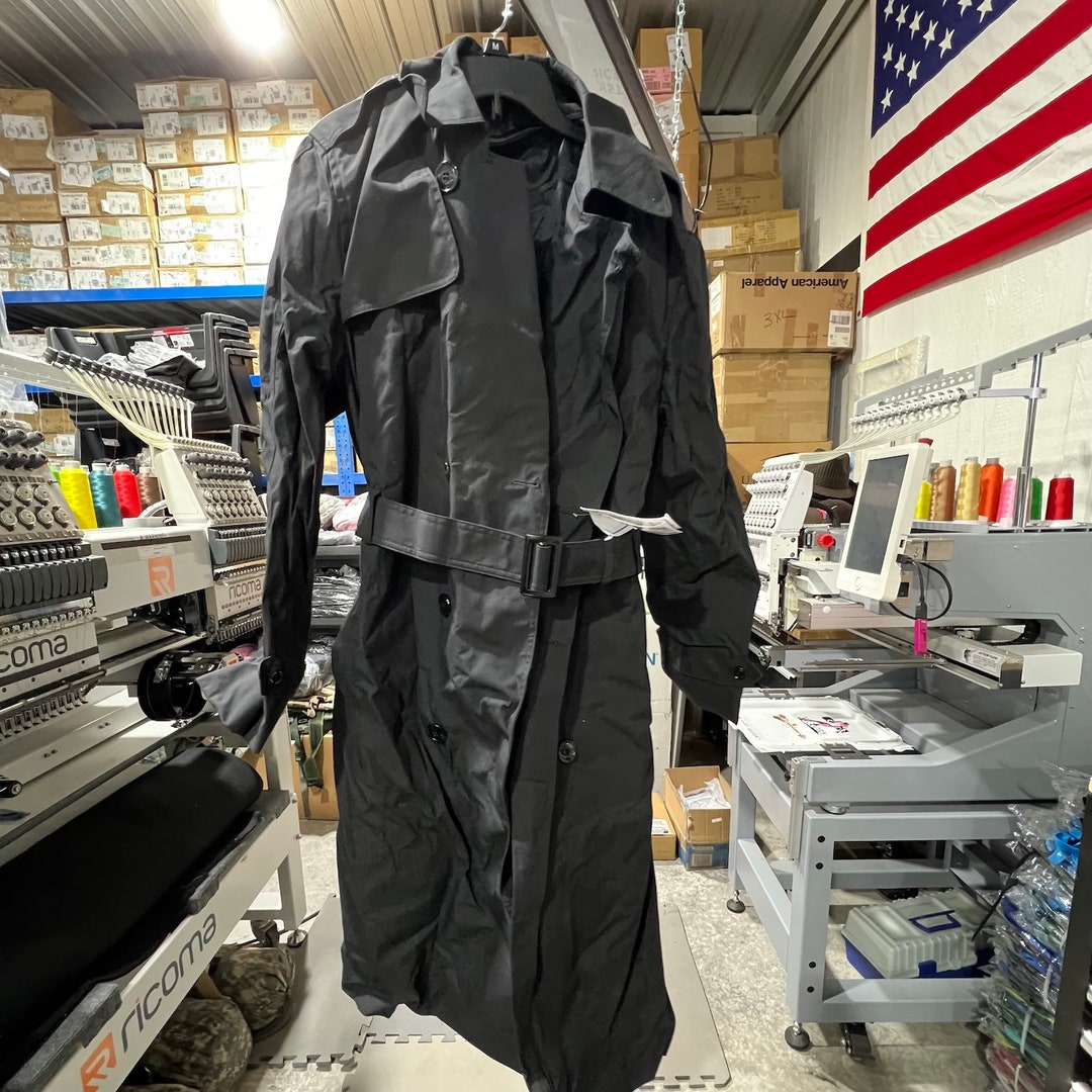 Mens Size 42 US Navy Black All Weather Trench Coat With Belt. U.S.A by ...