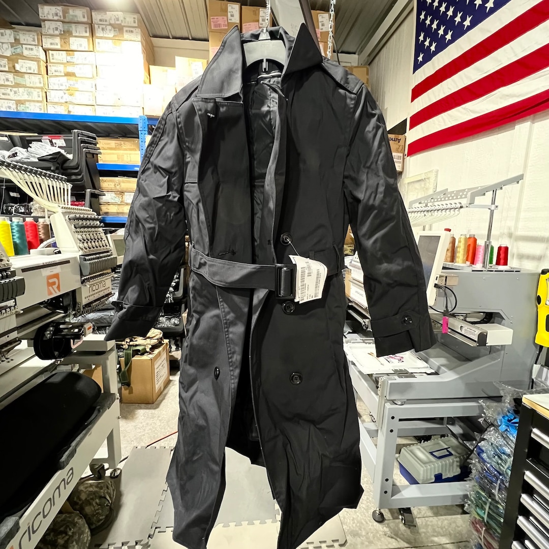 Mens Size 36 US Navy Military Black All Weather Trench Coat With Belt ...