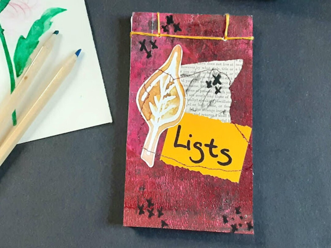 Handbound Small Sketchpad With Leaf Decoration; Red Blank Notepad for ...