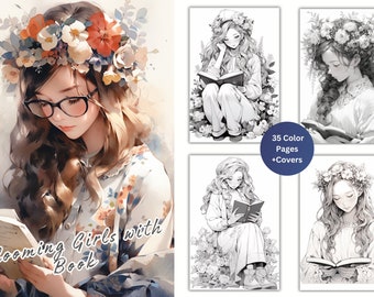 30 Girls With Books Digital Coloring Book Fashion Girls Coloring Pages ...